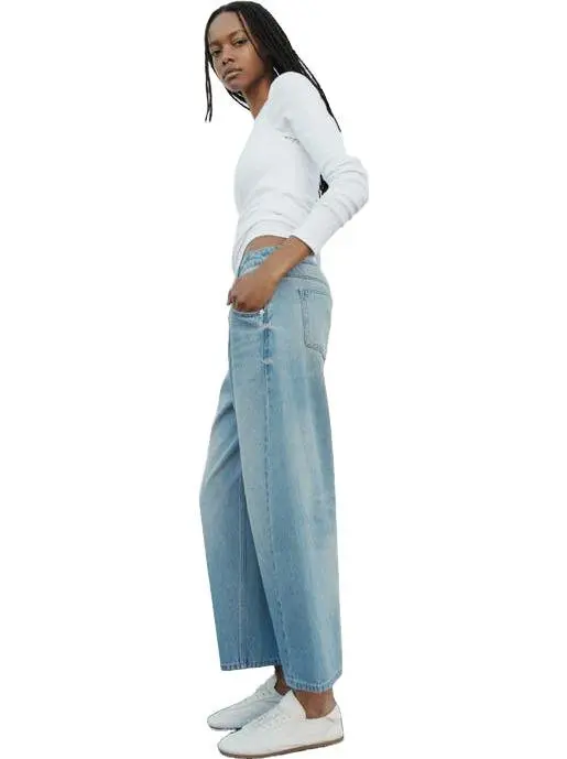 H&M High-waist Barrel-leg Ankle Jeans - Light Denim Blue