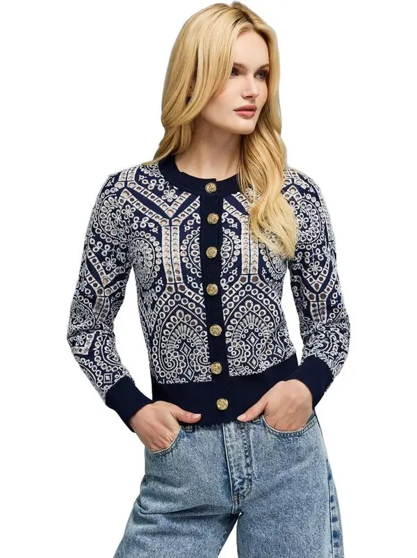 Generation Love Erin Cotton Eyelet Cardigan - Navy/white