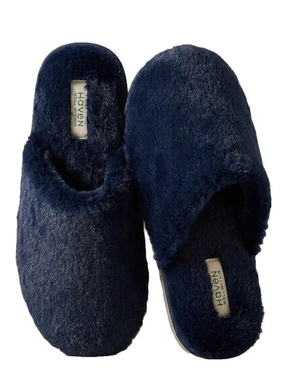 HAVEN WELL WITHIN Faux Fur Slippers - Deep Navy