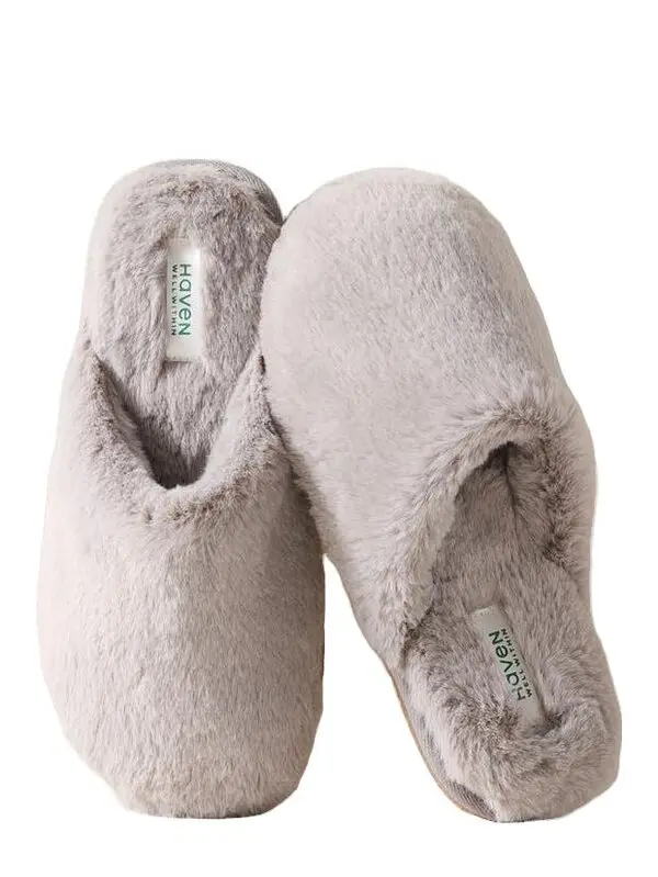 HAVEN WELL WITHIN Faux Fur Slippers - Silver Grey