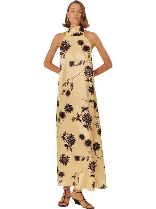 EXQUISE Halterneck Floral Viscose Maxi Dress - Ecru