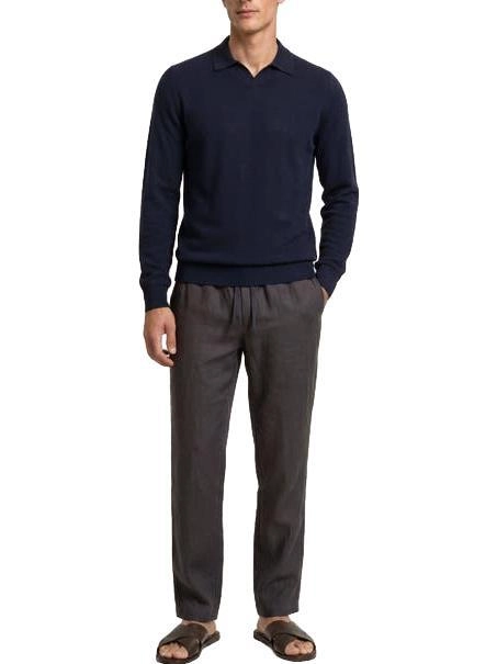 Orlebar Brown Bresson Cashmere Classic Fit Long Sleeve Polo Shirt - Night Iris
