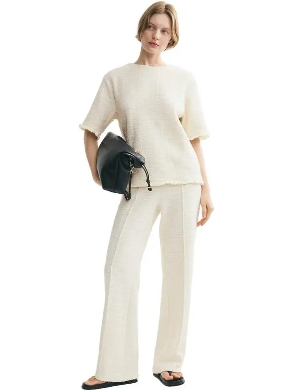 H&M Bouclé-knit Top With Fringe - Cream