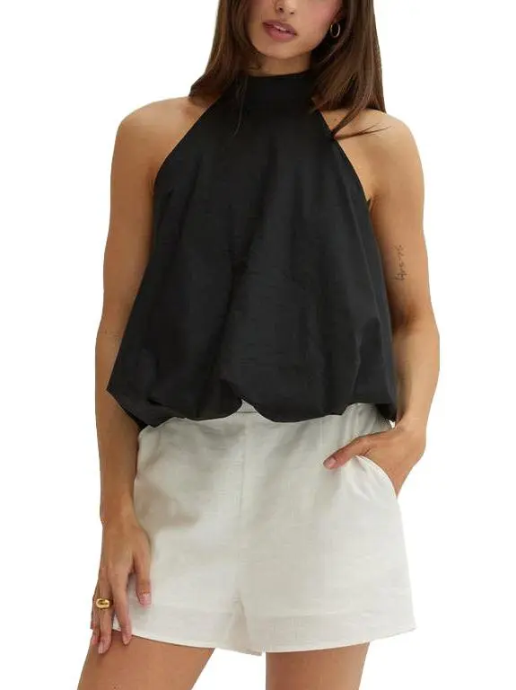 CRESCENT Halter Neck Bubble Hem Top - Black