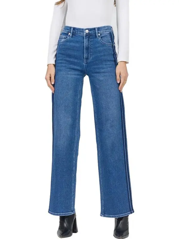 DEAR JOHN Margot Mid Rise Straight Leg Jeans With Side Stripe - Drifting