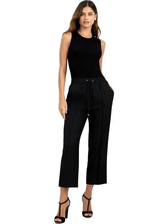 Trina Turk Avari Cropped Stretch Pants With Drawstring Waist - Black