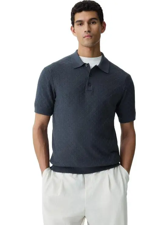 H&M Slim-fit Textured-knit Polo Shirt - Dark Gray