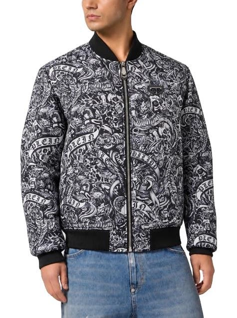 Philipp Plein All-over Tattoo Print Bomber Jacket - Black