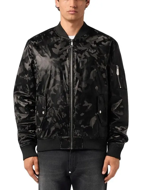 Philipp Plein Camouflage Nylon Bomber Jacket - Black