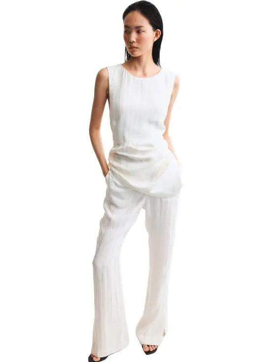 H&M Sleeveless Open-back Linen-blend Top - Cream