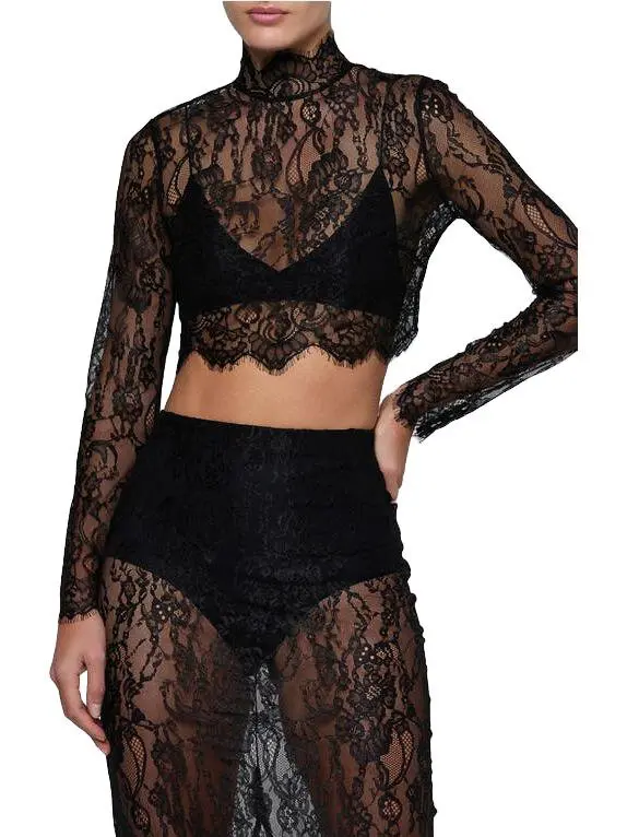 L'Agence Henriette Lace Cropped Top - Black