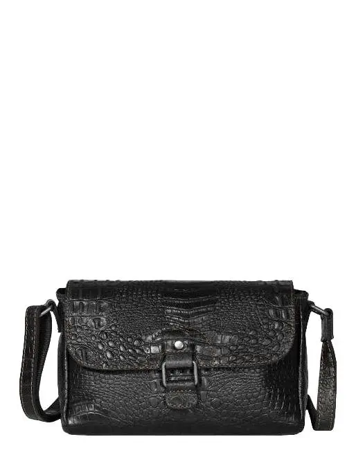 JACK GEORGES Hornback Croco Emma Petite Crossbody Bag - Black