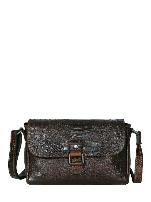JACK GEORGES Hornback Croco Emma Petite Crossbody Bag - Brown