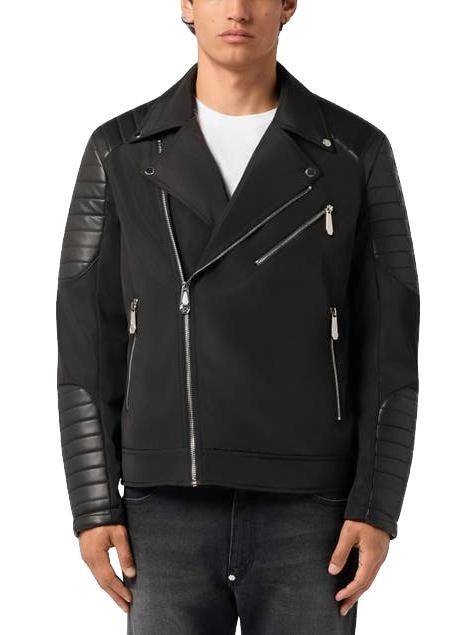 Philipp Plein Nylon Biker Jacket With Eco Leather Inserts - Black