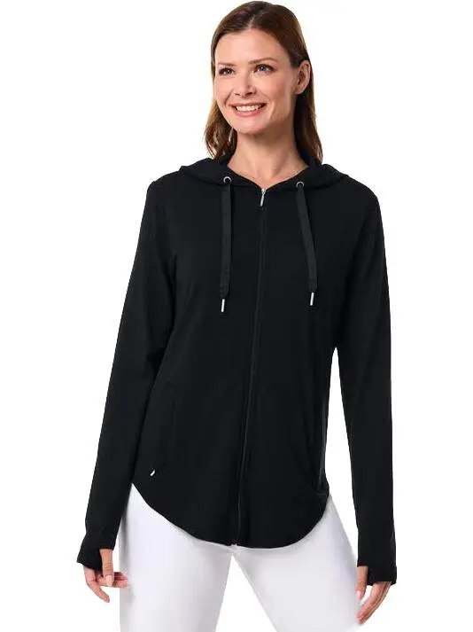 Coolibar Lumaleo Organic Cotton Zno Zip-up Hoodie - Black