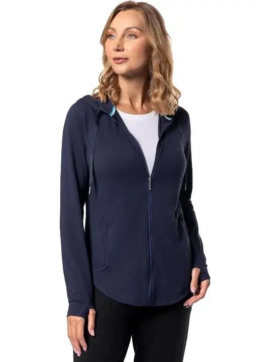 Coolibar Lumaleo Organic Cotton Zno Zip-up Hoodie - Navy