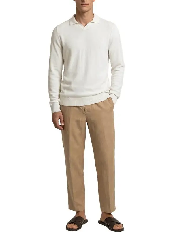 Orlebar Brown Bresson Cashmere Classic Fit Long Sleeve Polo Shirt - White Sand