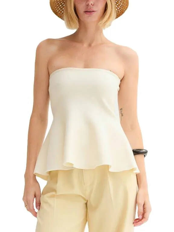 CRESCENT Jacquard Knit Peplum Top - Cream