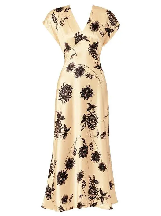 EXQUISE Floral Embroidered Viscose Midi Dress - Ecru