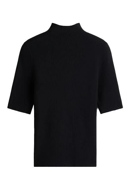 H&M Lyocell-blend Rib-knit Mock Turtleneck Top - Black