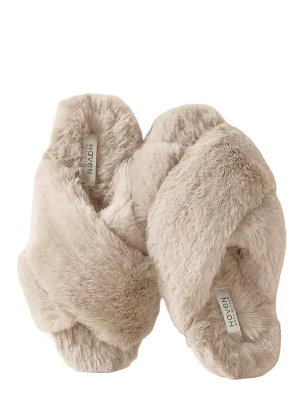 HAVEN WELL WITHIN Faux Fur Criss-cross Slippers - Mink