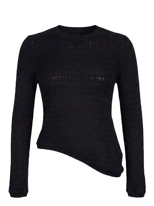 MODENAIRE Textured Sheer Knit Top With Asymmetrical Hem - Black