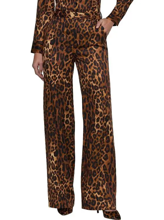 L'Agence Livvy High-waist Wide-leg Pants - Tan Multi Javan Leopard