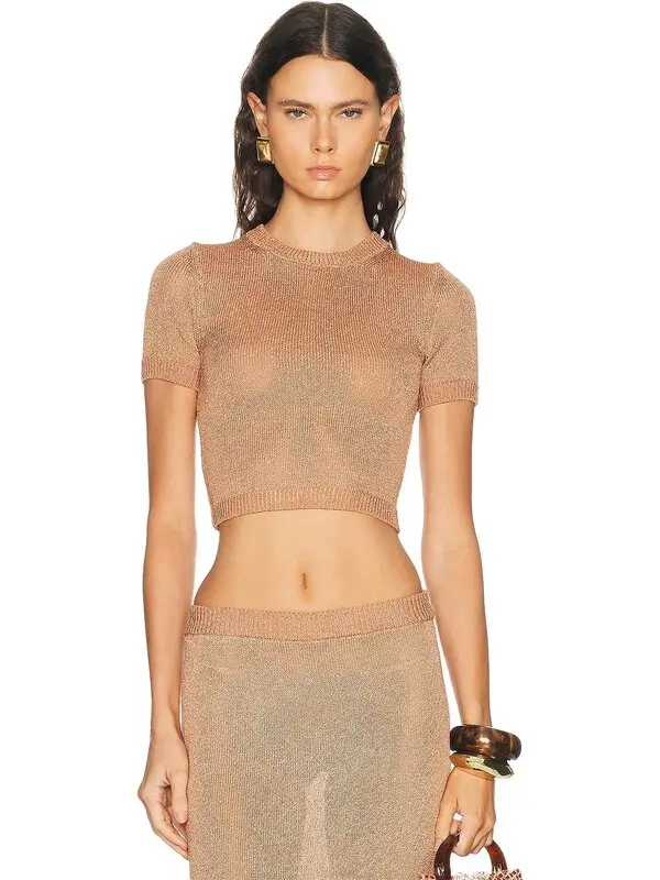 L'academie Sivan Knit Tee In Metallic - Copper