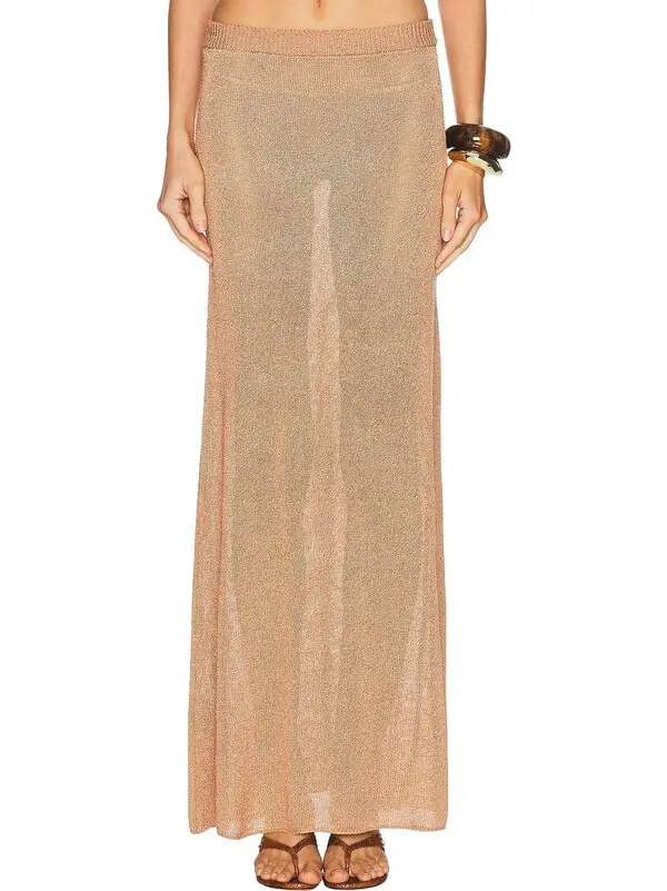 L'academie Sivan Knit Skirt In Metallic - Copper