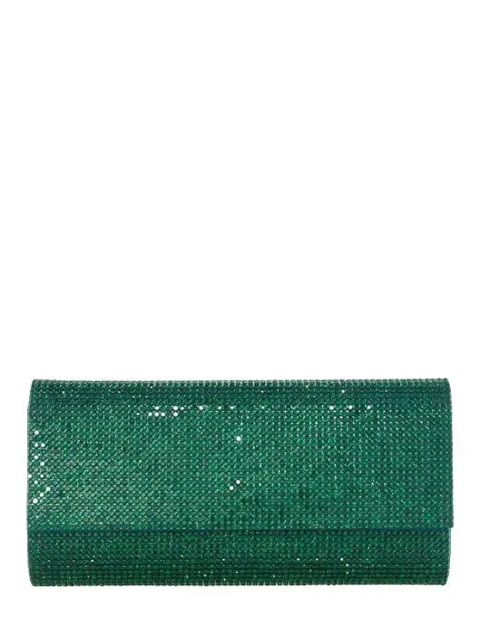 Judith Leiber Perry Embellished Satin Clutch - Silver Emerald