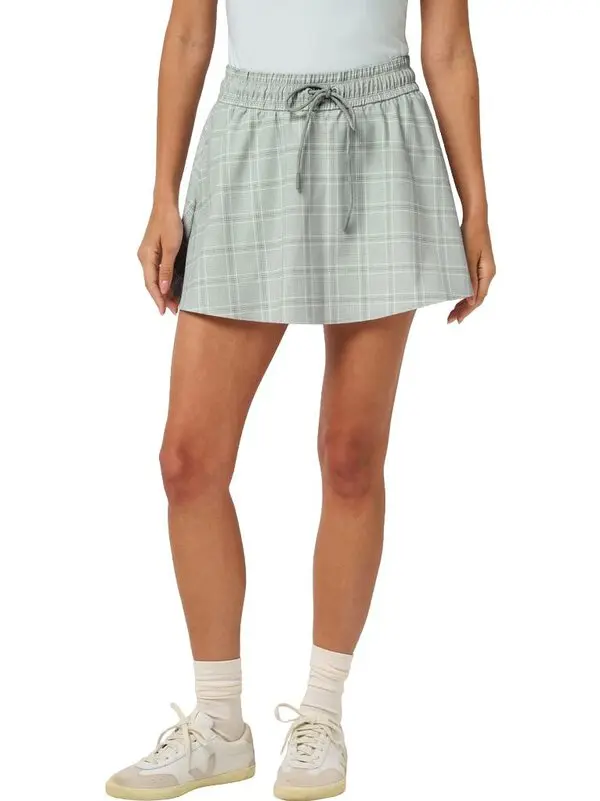 Travis Mathew Printed Plaid Miniskirt With Drawstring Waist - Cloudwash Multi