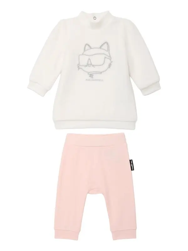 Karl Lagerfeld Baby Ikon Choupette Dress And Leggings Set - White/pink