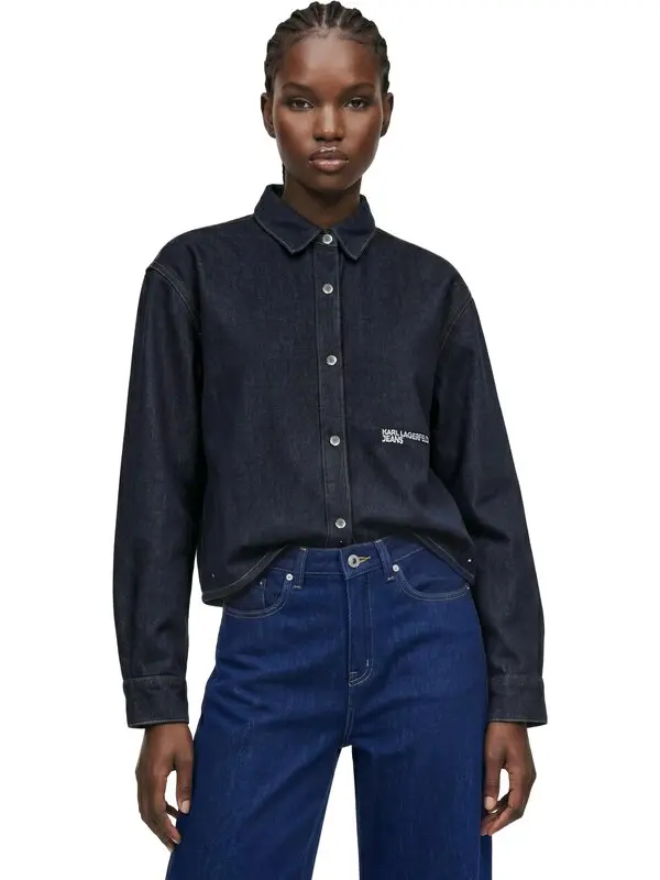 Karl Lagerfeld Glitter Denim Shirt - Rinse Blue