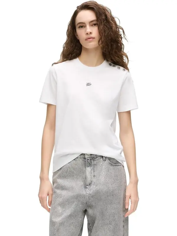 Karl Lagerfeld Button Detail Autograph T-shirt - White