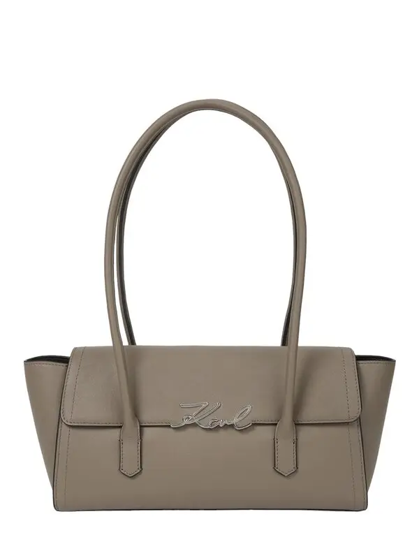 Karl Lagerfeld K/signature Leather Shoulder Bag - Ash Grey