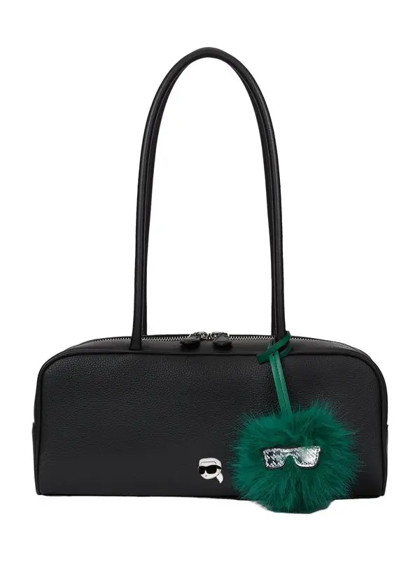 Karl Lagerfeld Ikon Pebble Elongated Charm Shoulder Bag - Black