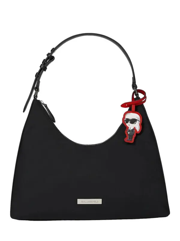 Karl Lagerfeld Ikon Nylon Charm Hobo Bag - Black