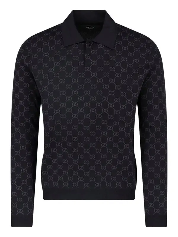 Gucci Jacquard Viscose Polo "gg - Black