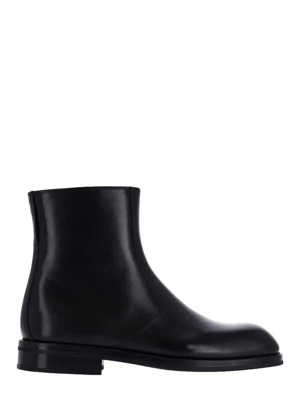 LEMAIRE Leather Zip Ankle Boots - Black