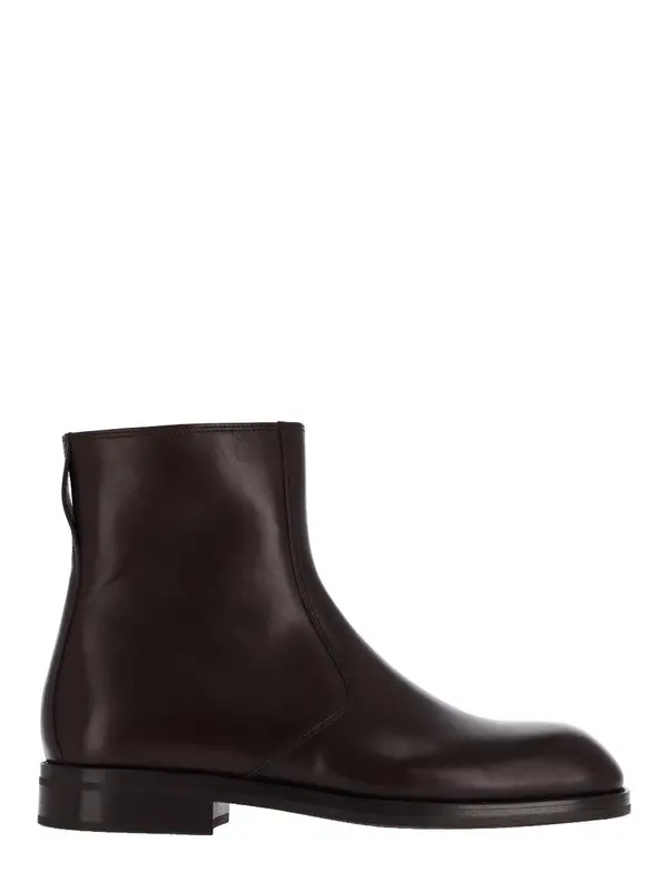 LEMAIRE Leather Zip Ankle Boots - Brown