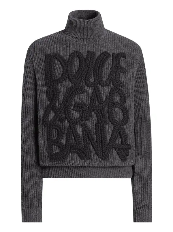 Dolce & Gabbana Wool Turtleneck With Embroidered Logo - Grey