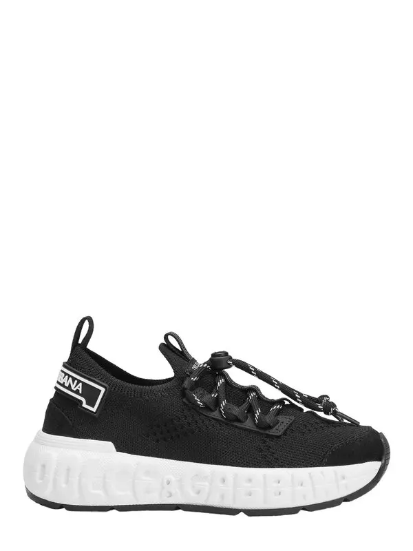 Dolce & Gabbana Jersey And Split Calfskin Lace-up Sneakers - Black