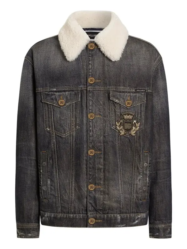 Dolce & Gabbana Denim Jacket With Fur Collar And Logo Patch - Multicolor