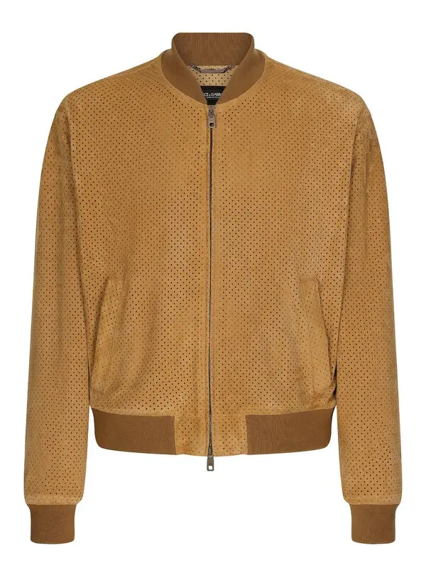 Dolce & Gabbana Perforated Suede Bomber Jacket - Beige