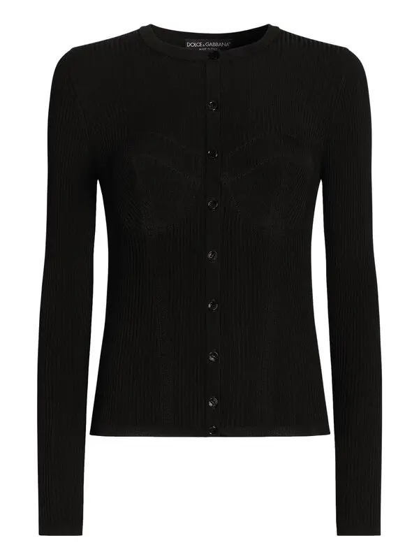 Dolce & Gabbana Ribbed Viscose Knit Cardigan - Black