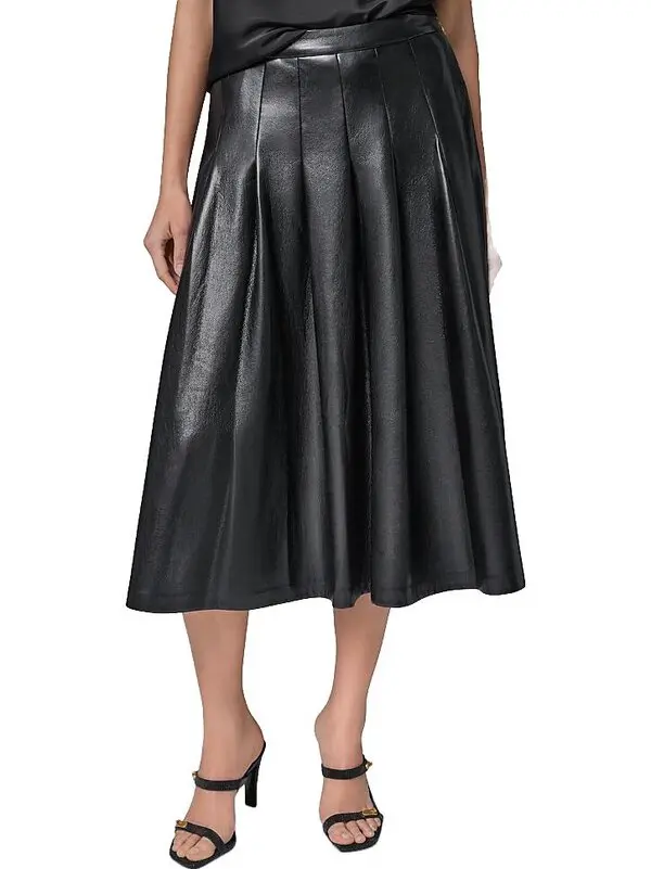 Donna Karan New York Faux Leather Pleated Midi Skirt - Black