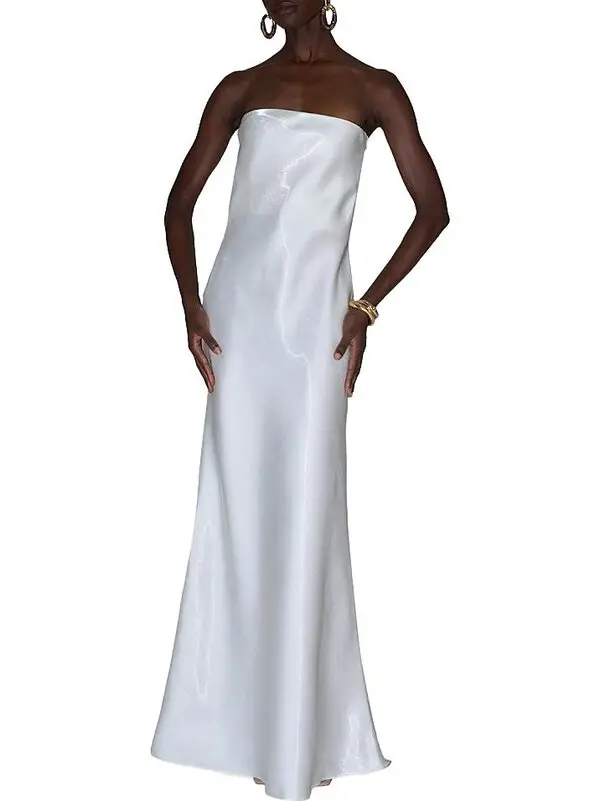 L'IDEE Strapless Floral Print Column Maxi Dress - Blanc Gloss