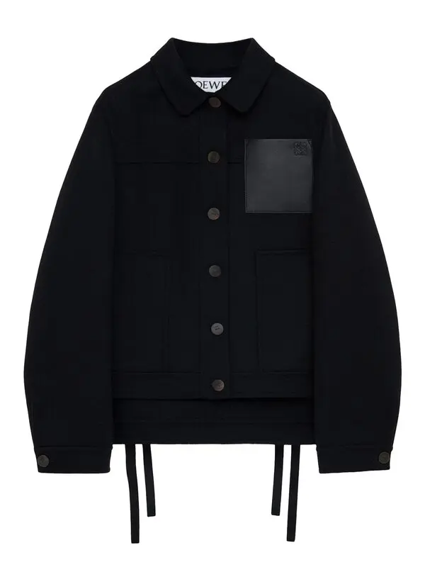 Loewe Wool And Cashmere Workwear Jacket With Monogram Leather Pocket - Black