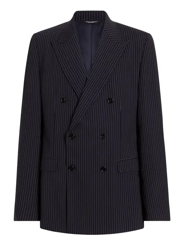 Dolce & Gabbana Martini Light Doublebreasted Pinstriped Wool Blazer - Blue