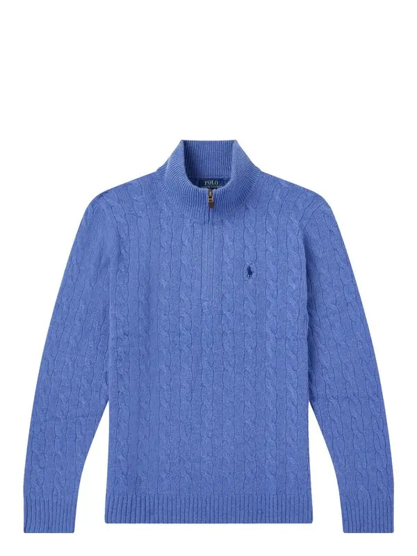 Polo Ralph Lauren Cable-knit Wool And Cashmere Blend Half-zip Sweater - Blue